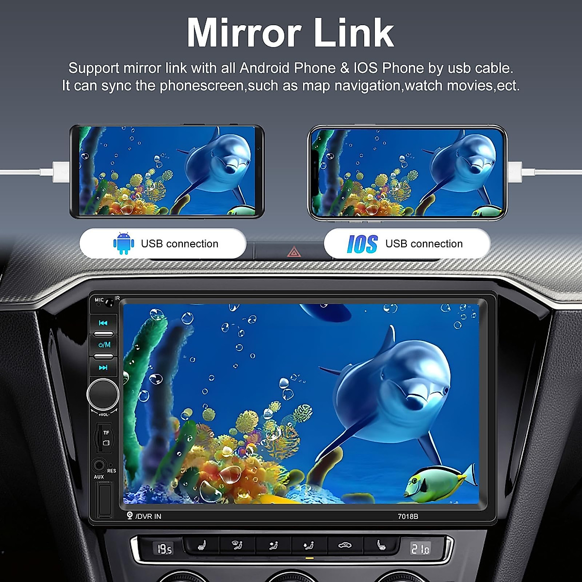 Nhopeew Double Din Car Stereo with Bluetooth and Backup Camera 7 Inch Touch Screen Car Radio Support AUX/USB/TF Card/Mirror Link/Steering Wheel Control