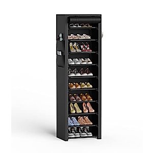 VTRIN Narrow Shoe Rack with Covers 10 Tiers Tall Shoe Rack for Closet Entryway Sturdy Shoe Rack Organizer Holds 20-22 Pairs Free Standing Shoe Storage Cabinet with Dustproof Cover Shoe Shelf