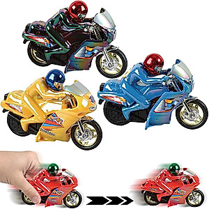 ArtCreativity Motorcycle Toys for Kids, Set of 3, Push and Go Friction Powered Toy Motorbikes, Cool Toys for Boys, Girls, Fun Birthday Party Favors, Unique Cake Toppers, Assorted Colors