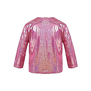 YUUMIN Boys Toddler Metallic Plain Long Sleeve Crop Top Girls Child Dance Sports Shirt for Dance Gym Street Clothing Rose Red A 17-18 Years
