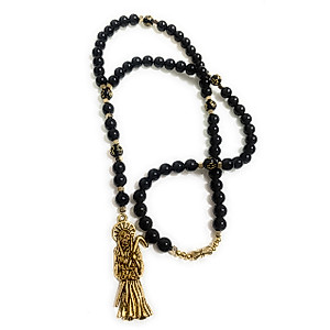 Acrylic Holy death's necklace, rosary style. Collar de la Santa Muerte de acrilico estilo rosario. Grim reaper Y style necklace.