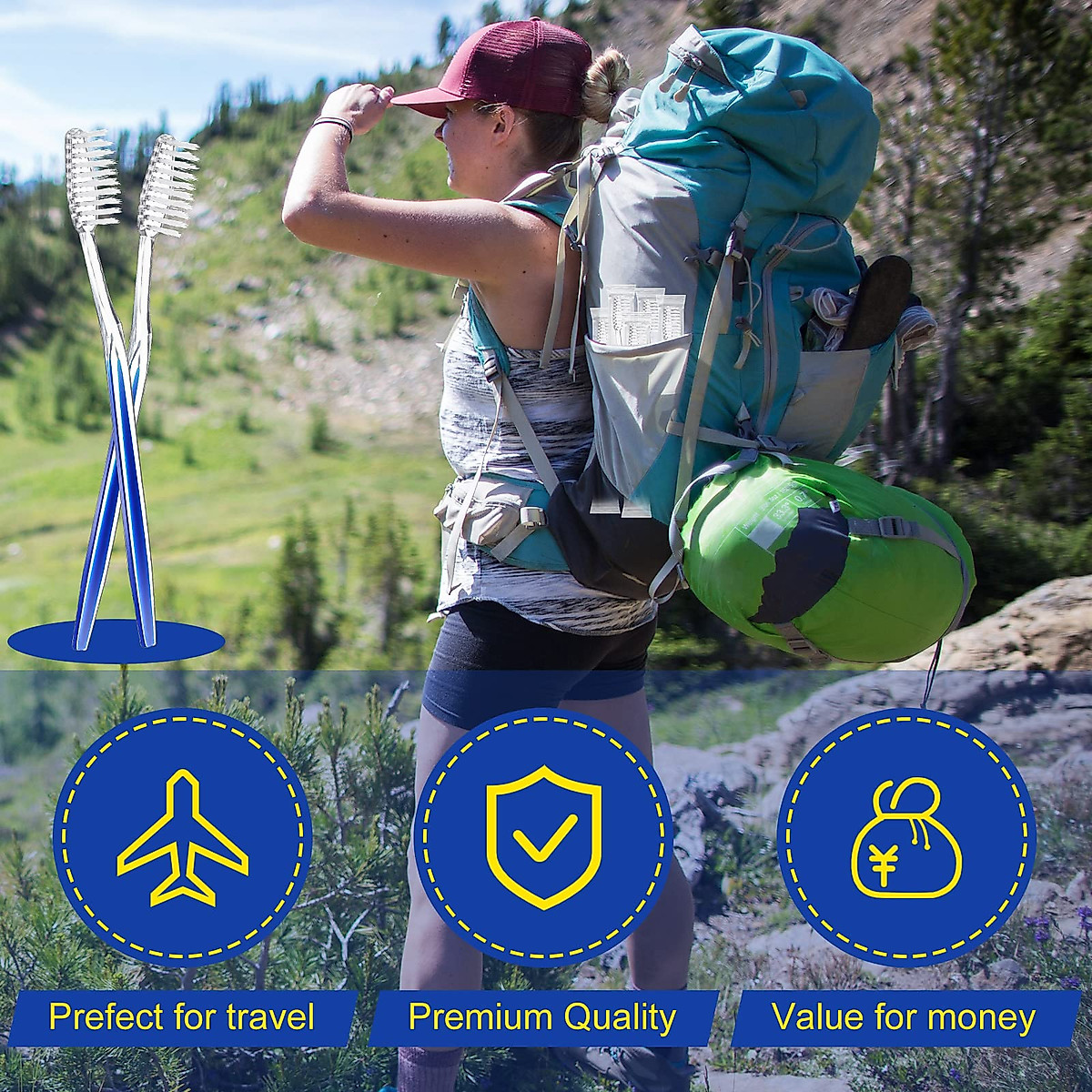 Patelai 100 Pcs Individually Wrapped Toothbrush Bulk Disposable Travel Toothbrushes Soft Bristle Tooth Brush Single Pack for Camping Adults Kids Hotels Guest Toiletries (Blue)