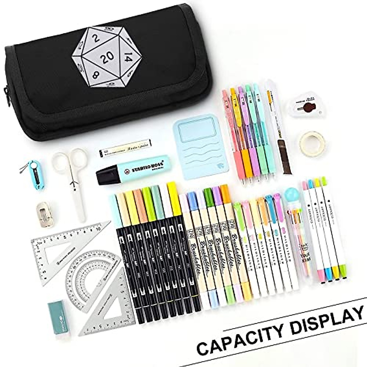 D20 Dice Pencil Case with Two Large Compartments Pocket Big Capacity Storage Pouch Pencil Bag for School Teen Adult