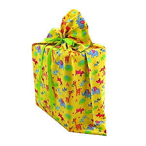 VZWraps Momma and Baby Animals Reusable Fabric Gift Bag for Baby Shower or New Baby Gift (Large 20 Inches Wide by 27 Inches High, Yellow)