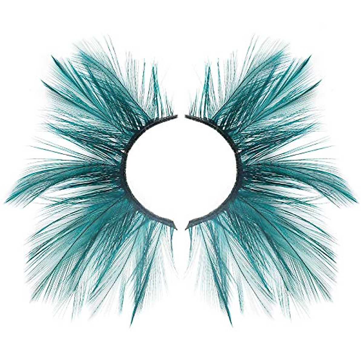 Dorisue Halloween eyelashes Double Lip Black with Green Big Extra Long Feather eyelashes Extra extension Halloween Green Feather Tip False Eyelashes Dance Halloween Costume