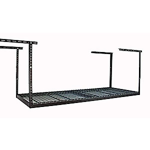 SafeRacks 3x8 Overhead Garage Storage Rack - 500 Pound Weight Capacity Height Adjustable Steel Ceiling-Mounted Rack with Accessories (Hammertone) (18"-33")
