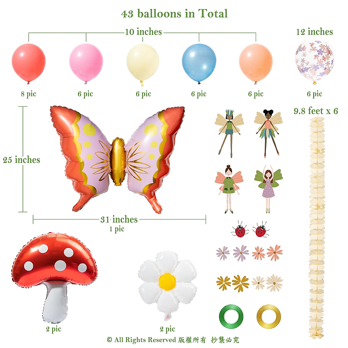 Cheerland 52pcs Fairy Theme Balloons Garland Party Decoration Kit for Enchanted Forest Mushroom Girls Garden Butterfly Woodland Birthday Flower Decor Tea Party Baby Shower Fairytale Balloon Backdrop