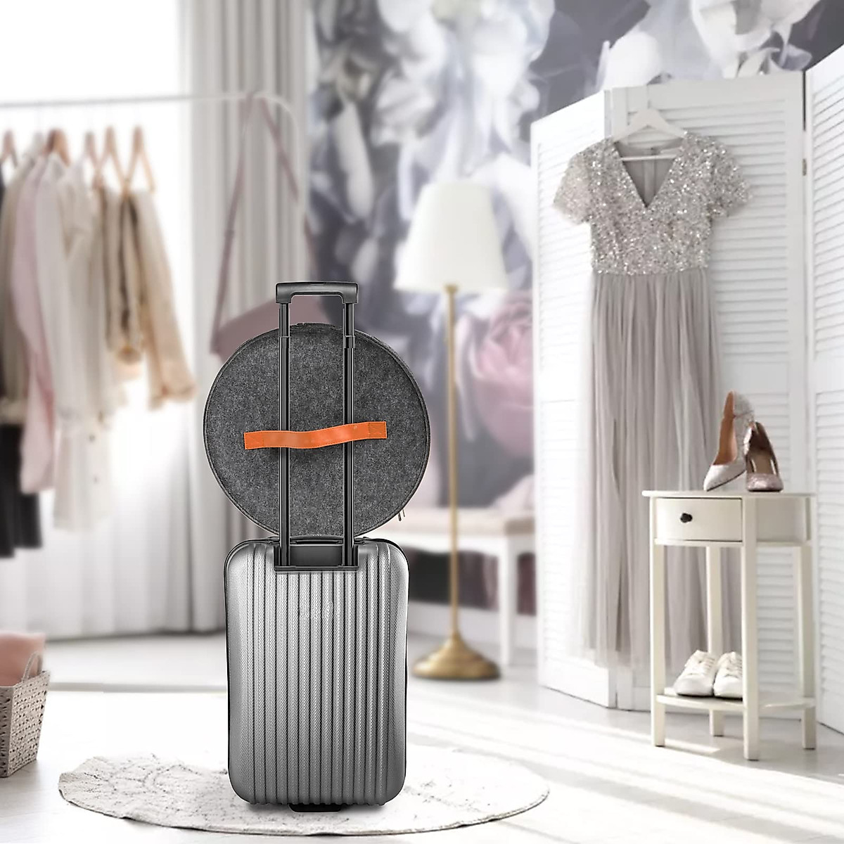 SOUJOY 2 Pack Hat Box with Lid, 16.5 x 10 Foldable Felt Hat Storage Box, Travel Case Clothes Storage Bin, Round Hat Organizer for Men Women Stuffed Animal Toy Clothes