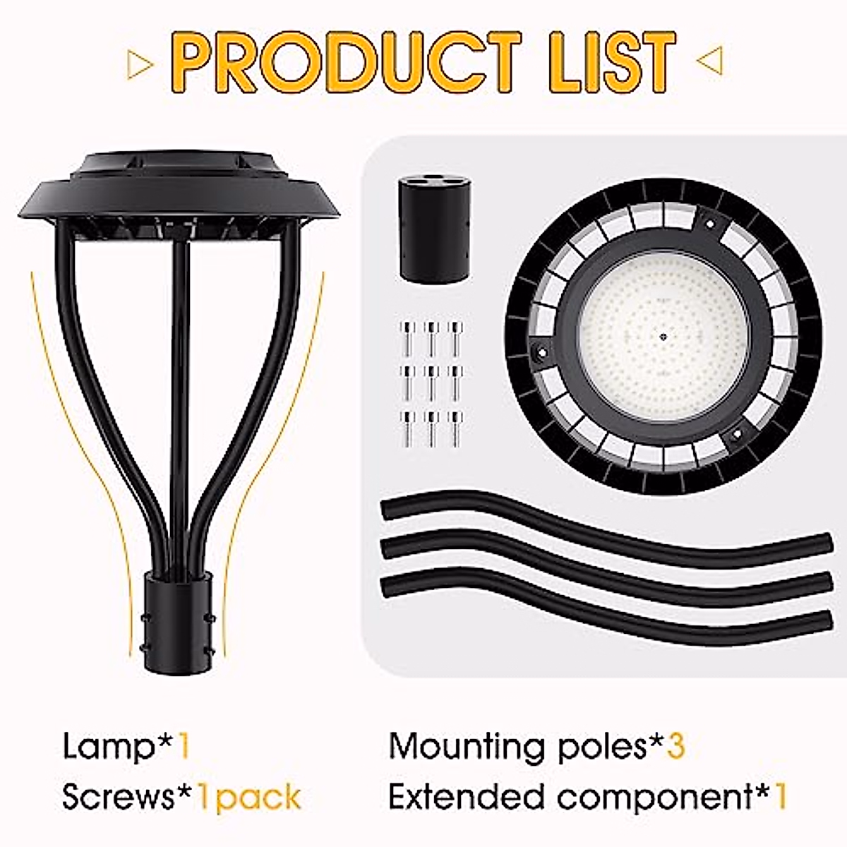 KINSNG Led Post Top Light with Dusk to Dawn Photocell, LED Circular Area Light 60W 8,400Lm 5000K Daylight[Equivalant to 250W] Outdoor Post Pole Light IP65 for School Yard Garden DLC ETL Listed