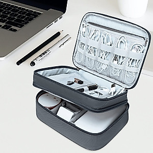 mygreen Electronics Travel Organizer, Watreproof Electronic Accessories Case Portable Double Layer Cable Storage Bag for Cord, Charger, Flash Drive, Phone, Ipad Mini, SD Card, Gifts for Him Black