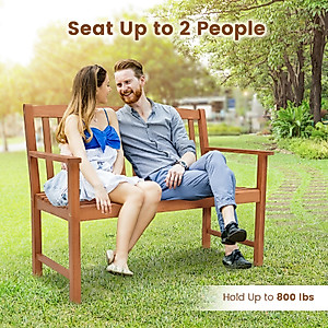 Tangkula Outdoor Garden Bench, 2-Person Eucalyptus Wood Bench with Backrest, Armrests and Slatted Seat, Patio Garden Bench for Yard, Porch, 800 lbs Capacity, Natural