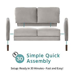 Furniture of Amarica Diana Mid Century Modern Velvet Loveseat with Solid Wood Legs, Compact Upholstered 2-Seater Sofa, Light Gray