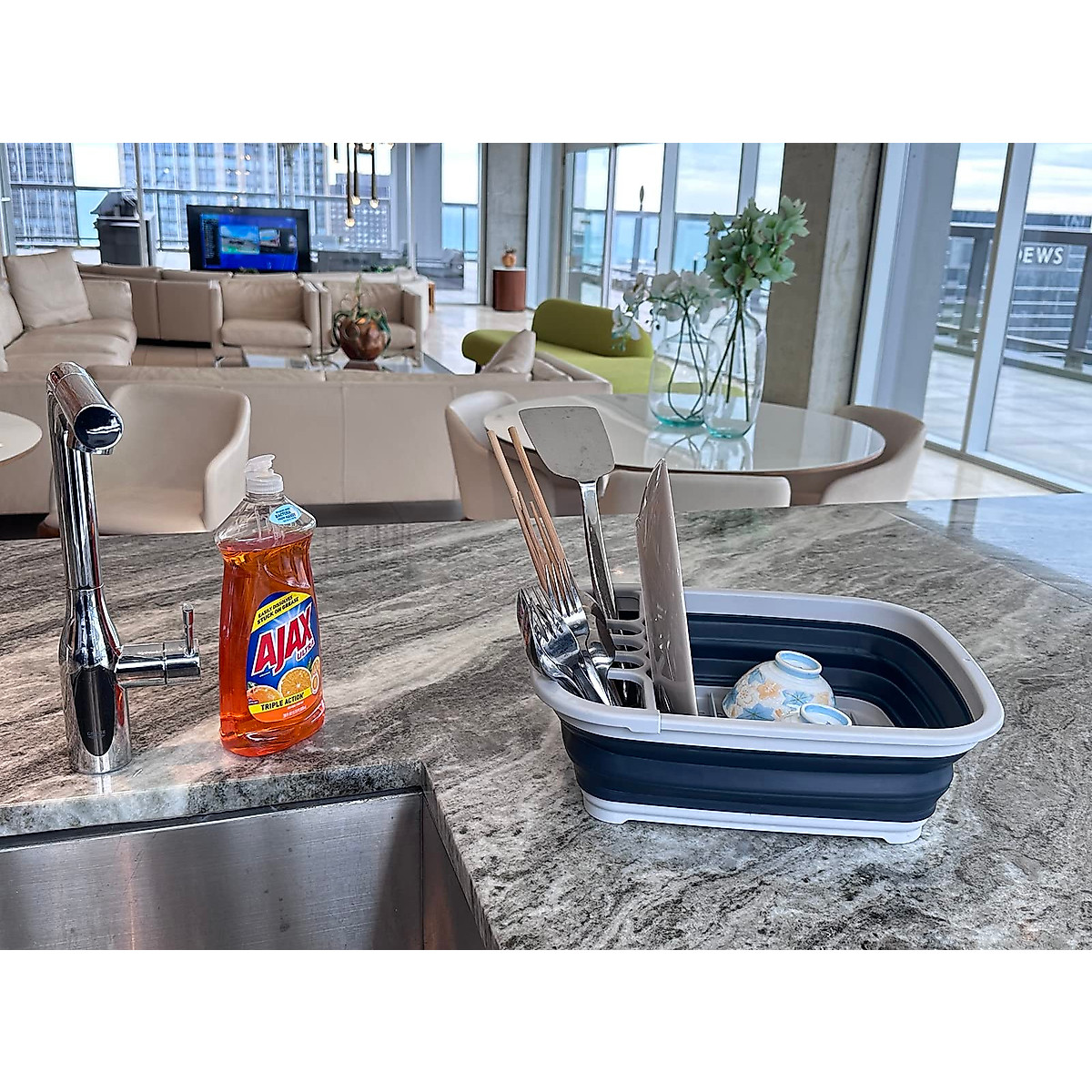 SAMMART 8L (2.11Gallons) Collapsible Dish Drainer - Foldable Drying Rack - Portable Dinnerware Organizer - Space Saving (Grey/Slate Grey)