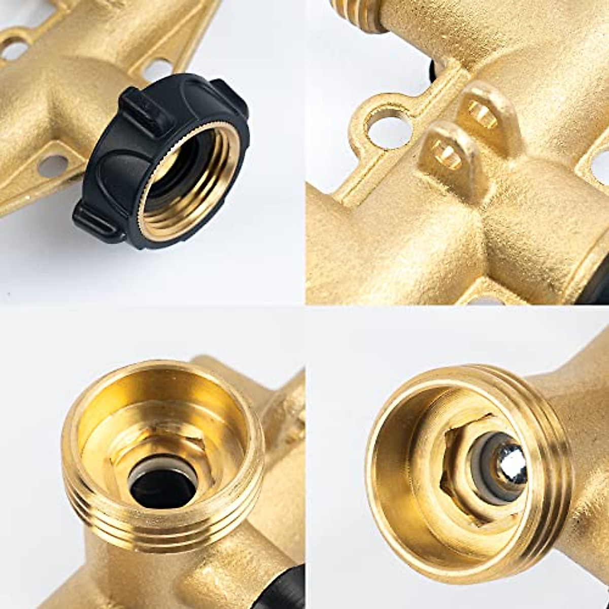 Hourleey Brass 4 Way Heavy Duty Garden Hose Splitter, Water Hose Splitter for 3/4" Hose Connector, Hose Faucet Splitter Hose Spigot Adapter 4 Valves with 4 Rubber Washers & Tape