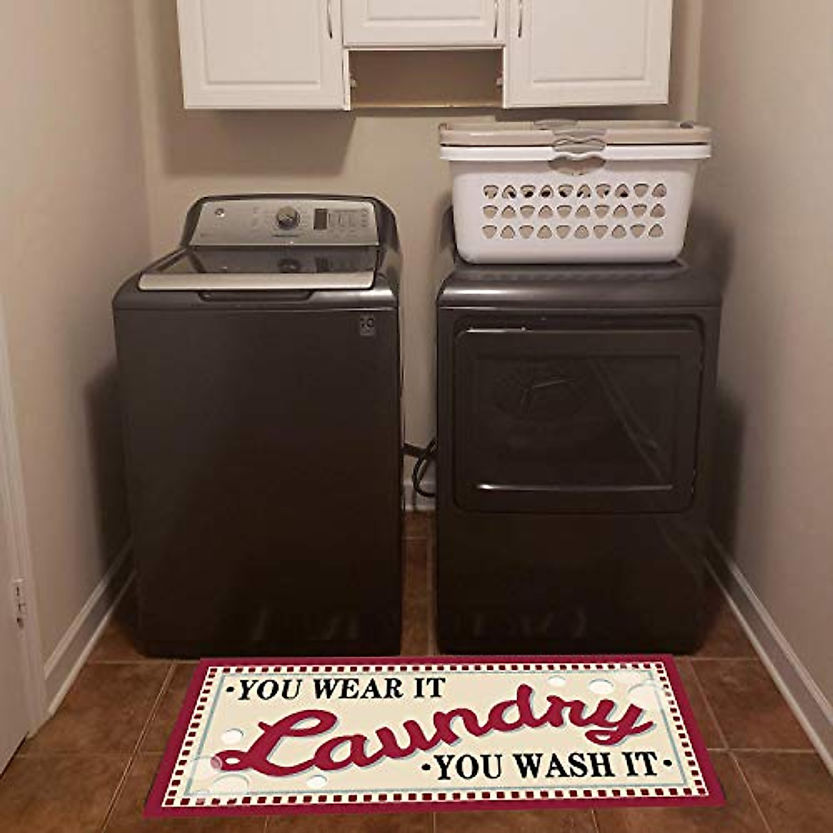 ZOVSON Vintage Style Laundry Room Mat Rug Non-Skid Rug Carpet Farmhouse Washhouse Mat Rubber Runner Rug Bathroom Rugs Red 20" x 47"