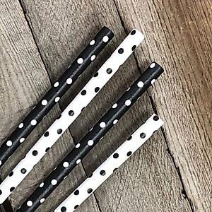 Black and White Paper Straws - Polka Dot - 7.75 Inches - 50 Pack