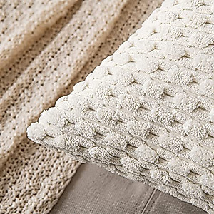 MIULEE Throw Pillow Covers Soft Corduroy Decorative Set of 2 Boho Striped Pillow Covers Pillowcases Farmhouse Home Decor for Couch Bed Sofa Living Room 18x18 Inch Cream White