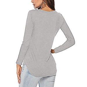 Amoretu Women Pullover T Shirts Long Sleeve Solid Color V Neck Tee Tops(Gray,XL)