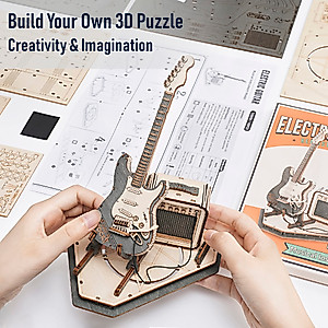 ROBOTIME 3D Puzzle for Kids Wooden Craft Kits DIY Model Guitar Kit to Build Brain Teaser Puzzle Toy Creative Gift for Teens & Adults