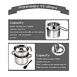 Marsheepy Double Boiler Pot Set,1250ML/1.1QT Mixing Bowl for Chocolate Melting, 2200ML/ 2QT 304 Stainless Steel Pot With Silicone Spatula for Melting Chocolate, Candy, Candle, Soap, Wax