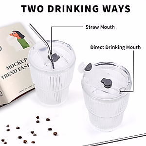 RÉΑLWÁY 16 OZ Iced Coffee Cups with Lids and Straws Set of 4, Unbreakable Plastic Drinking Glasses Reusable Iced Coffee Glass to Go Cup for Iced Tea,Juice, Water,BPA Free, Dishwasher Safe