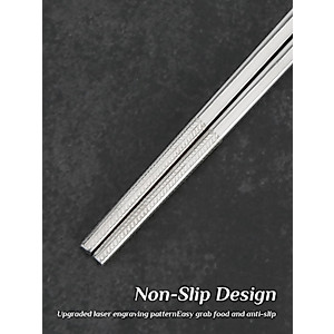 5 Pairs Metal Chopsticks, Reusable 316L Stainless Steel Chopsticks with Laser Engraved Non-Slip, Lightweight Square Design, Japanese Chinese Korean Design, Dishwasher Safe, Gift Set, Fish Pattern