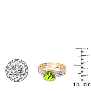 Dazzlingrock Collection 6 MM Round Peridot & Diamond Ladies Halo Wedding Ring Set in 10K Rose Gold, Size 7