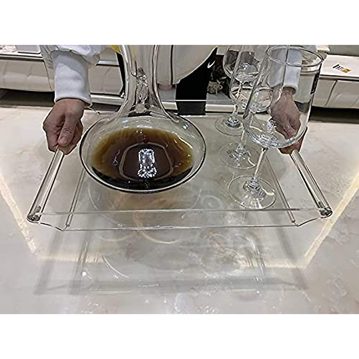 Clear Serving Tray-16" x12" Large Acrylic Tray for Coffee Breakfast Tea Food Butler-Decorative Display Tray,Countertop Decorative Tray,Vanity Tray with Handles by Cq acrylic