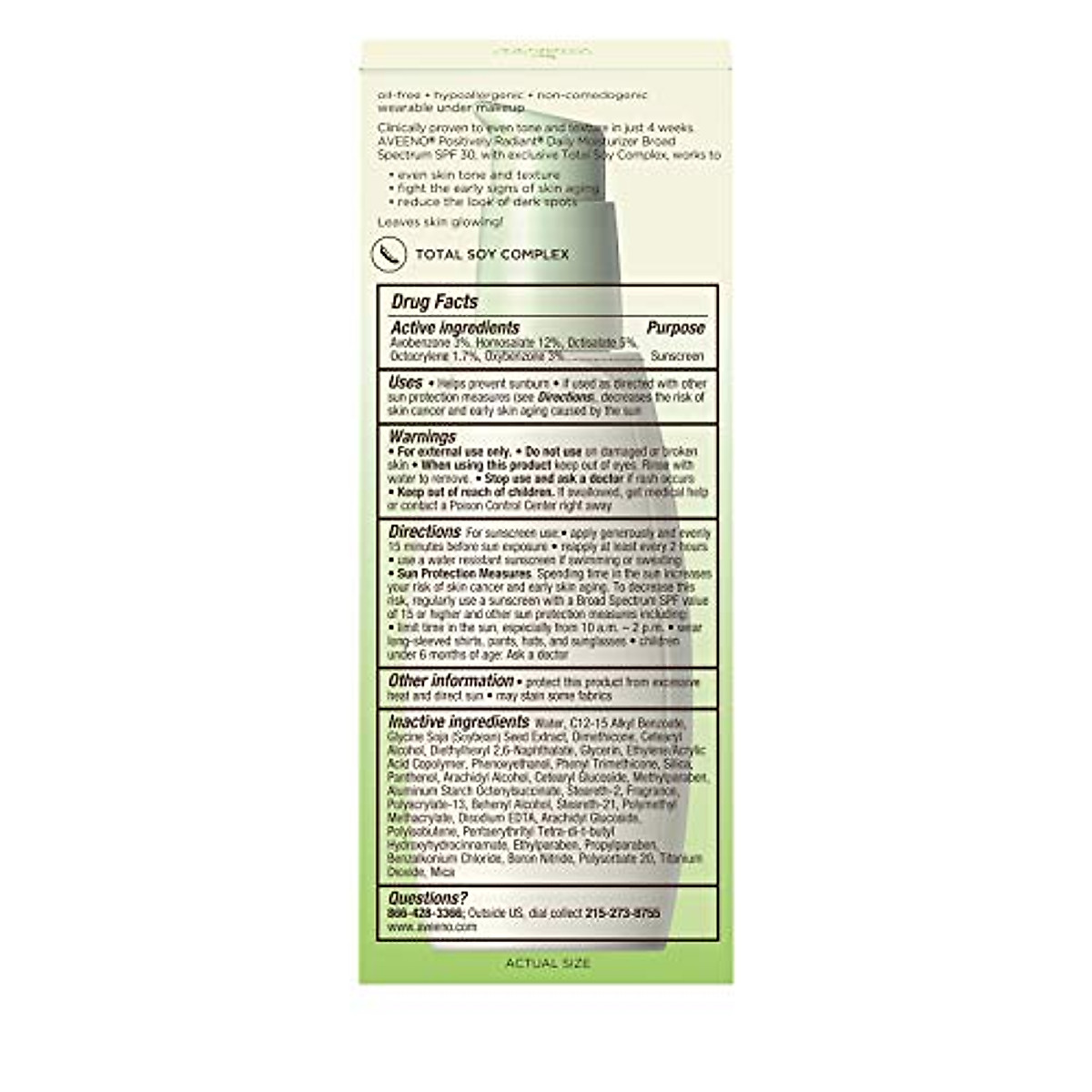 Aveeno Positively Radiant Daily Face Moisturizer Broad Spectrum SPF 30, 2.3 Fl. Oz. (Pack of 3)