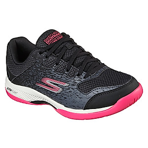 Skechers Women's Viper Court-Athletic Indoor Outdoor Pickleball Shoes with Arch Fit Support Sneakers, Black/Pink, 8.5