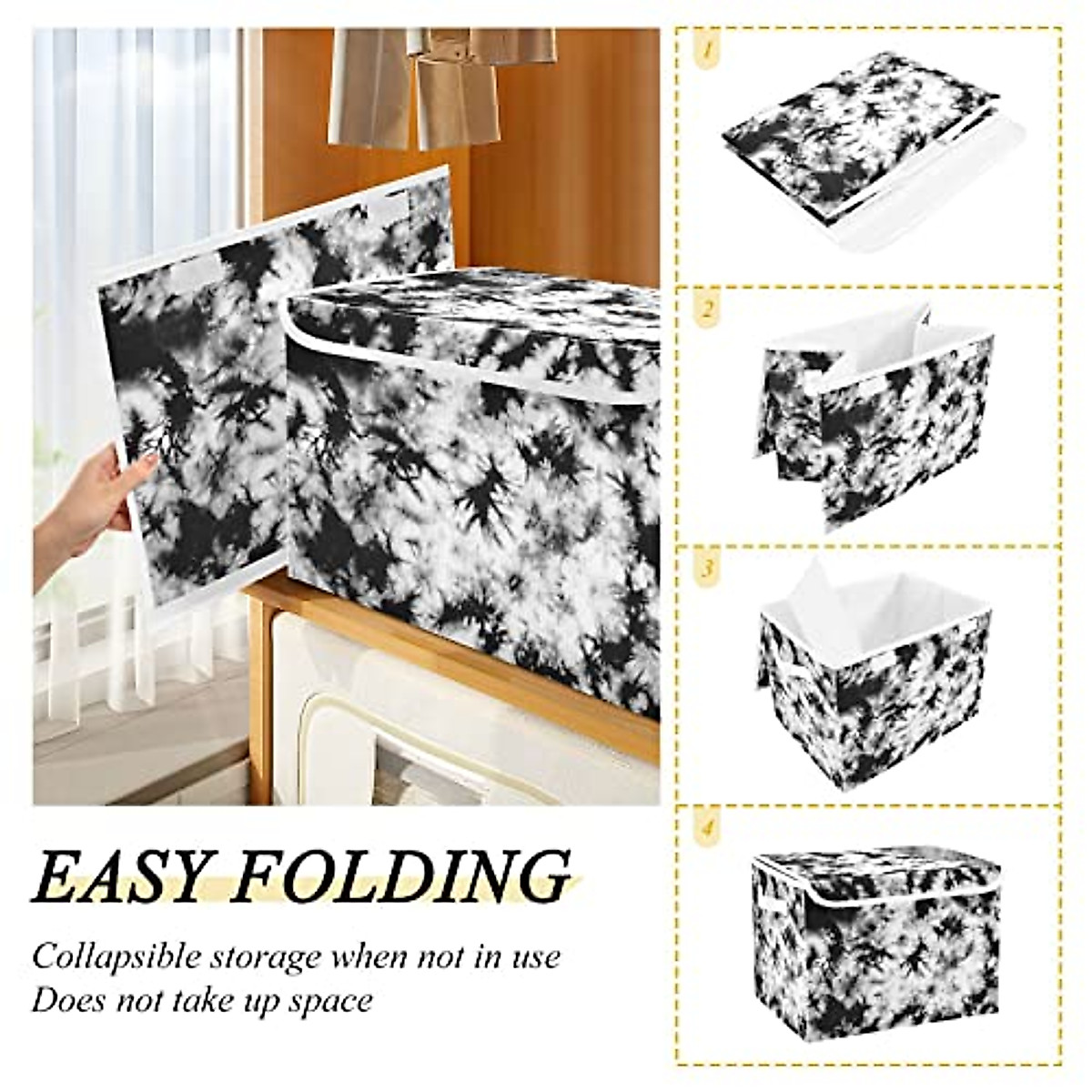 CaTaKu Tie Dye Black Storage Bins with Lids and Handles, Fabric Large Storage Container Cube Basket with Lid Decorative Storage Boxes for Organizing Clothes