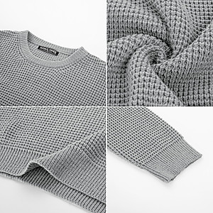 PJ PAUL JONES Crew Neck Sweater for Men Cable Knit Waffle Pullover Thermal Sweaters Grey XXL