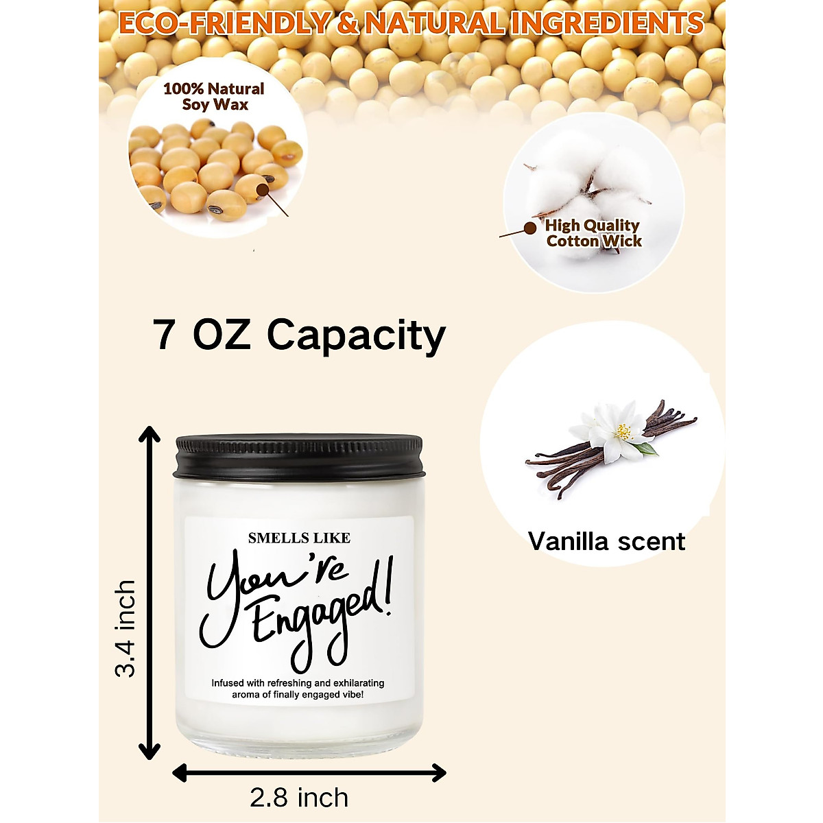 Engagement Gifts Candle, Engagement Gifts for Couple, Vanilla Natural Soy Wax Candle, Wedding Gifts, Fiancee Gift for Women, Future Mrs and Bride to Be