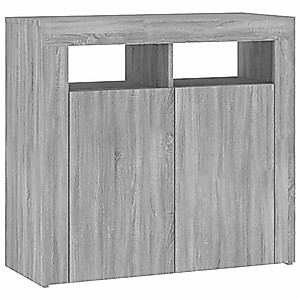 GaRcan TV Cabinet with LED Lights Gloss TV Stand Unit with LED Lights Unit Entertainment Centre Modern TV Unit Desk Bedroom Living Room, Smoked Oak 80 x 35 x 75 cm (Grey Sonoma 80 x 35 x 75 cm)