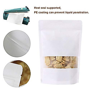 Muka 50 PCS 16 OZ White Kraft Mylar Bags Toaster Bags with Frosted Window, Heat Sealable, 8"W x 12"H x 4"D