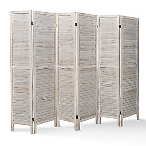 ECOMEX 6 Panel Wood Room Divider, Folding Room Divider Privacy Screen 5.6Ft Tall, Freestanding Louvered Divider Screen for Home Office Restaurant Bedroom(White)