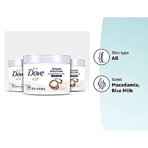 Dove Whipped Body Cream Dry Skin Moisturizer Macadamia and Rice Milk Nourishes Skin Deeply, 10 Ounce (Pack of 3)