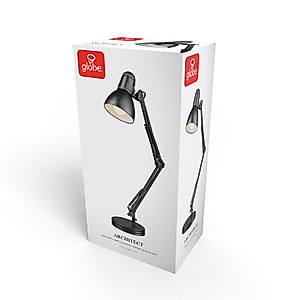 Globe Electric 5698601 28" Heavy Base Top Moving Spring Balanced Swing Arm Desk Lamp, Black, On/Off Rotary Switch on Shade, Home Office Accessories, Lamp for Bedroom, Home Décor, Home Improvement