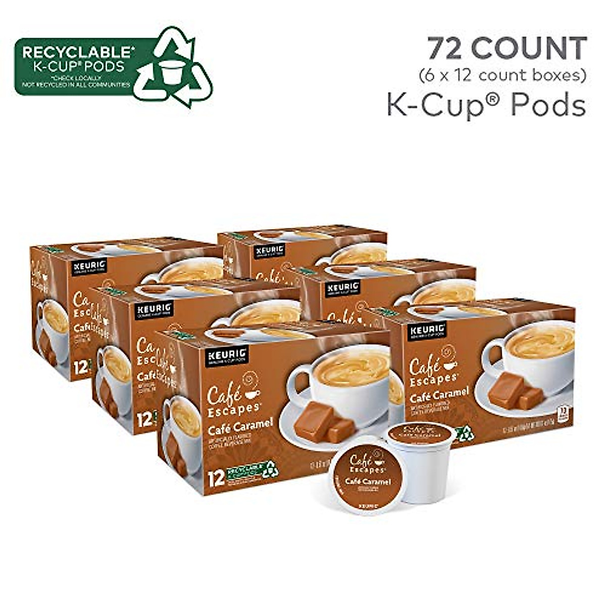 Cafe Escapes Cafe Caramel Keurig Single-Serve K-Cup Pods, 72 Count (6 Packs of 12)