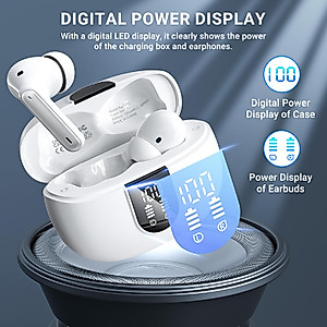 Wireless Earbuds, 2024 Wireless Headphones HiFi Stereo Earphones with 4 ENC Noise Canceling Mic, 42Hs Playtime In Ear Earbud, Bluetooth 5.3 Sport Earphones with LED Power Display for Android iOS White