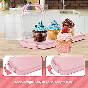 HOYA PONYOO 2-Pack Plastic Rectangular Bread Box with Clear Lid, Loaf Cake Keeper, Portable Bread Keeper Storage Container with Handle (Pink)
