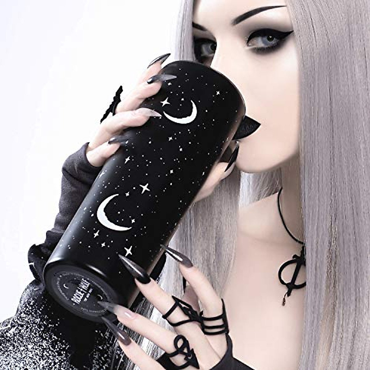 Insulated 20oz Stainless Steel Coffee Mug For Women Skinny Tumbler with Splashproof Lid Halloween Decor Spooky Gifts Vacuum Double Wall Rubber Sealed Tumblers Travel Cup Simple Modern Kitchen 570ml