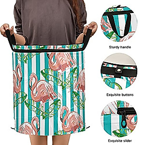 Tropical Flamingo Pop Up Laundry Hamper with Lid Foldable Storage Basket Collapsible Laundry Bag for Camping Picnics Bathroom