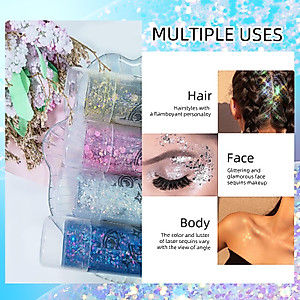 DAGEDA White Body Glitter Stick, Mermaid Face Glitter Makeup Holographic Sequins, Hair Glitters Eyeshadow Body Shimmer for Rave Accessories,Glitter Face Paint for Women Rave Festival