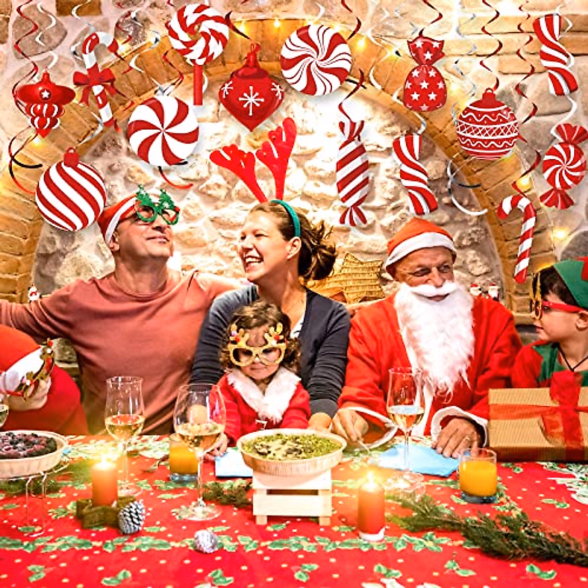 Christmas Peppermint Candy Hanging Decorations Christmas Candies Ceiling Hanging Swirls Xmas Party Ceiling Whirl Streamers For Home Winter Holiday Christmas Party Decor (Red White,Mixed Candy)