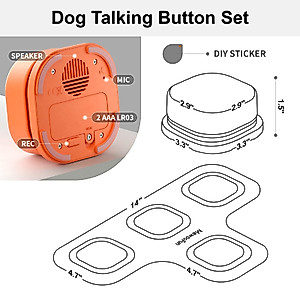 MEWOOFUN Dog Buttons for Communication Starter Pack Recordable Dog Talking Buttons Set Dog Training Speaking Buttons Dog Clicker with Mat & Stickers (4 Packs-Rubber Mat)