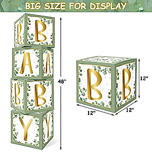 Levfla Sage Green Baby Balloons Boxes Decoration Baby Shower Backdrop Blocks Gender Reveal Photo Props Green Eucalyptus Gold White Boy Girl B-Day Favor Ideas