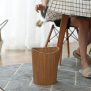 2.3 Gallons Wood Trash Can Wastebasket for Home or Office, Japanese-style natural wood Round Wastebasket, Lightweight, Sturdy for Under Desk, Kitchen, Bedroom, Den, Hotel, or Kids Room (Light Wood-B)