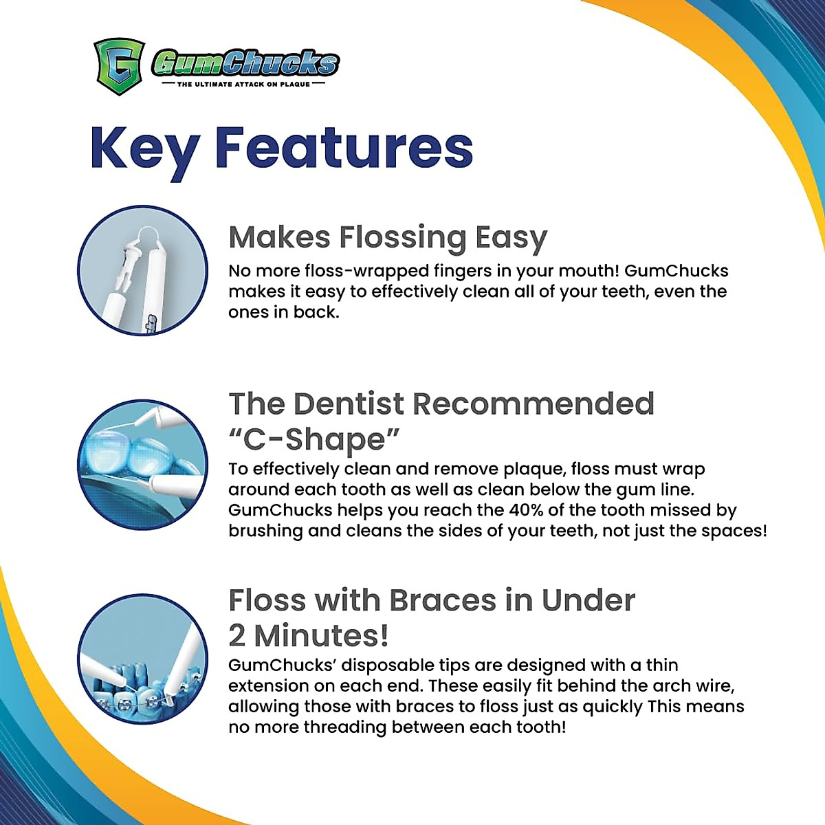 GumChucks Orthodontic Flossers Dental Floss - Floss for Braces - Brace Floss Picks - Gum Flossing Picks - Ortho Dental Flossers (30 Flossing Tips)