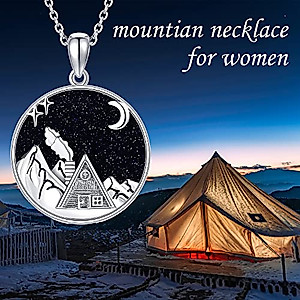 Mountian Necklace for Women Sterling Silver Blue Sandstone Camping Necklace Mountain Jewerly Gift for Hikers